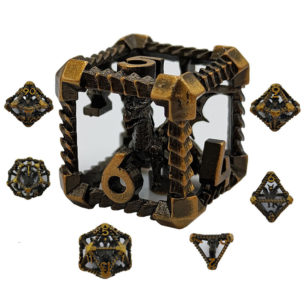 Caged Dragon Metal Dice Set – Brass Highlights for Gamers – Dragon Zone ...